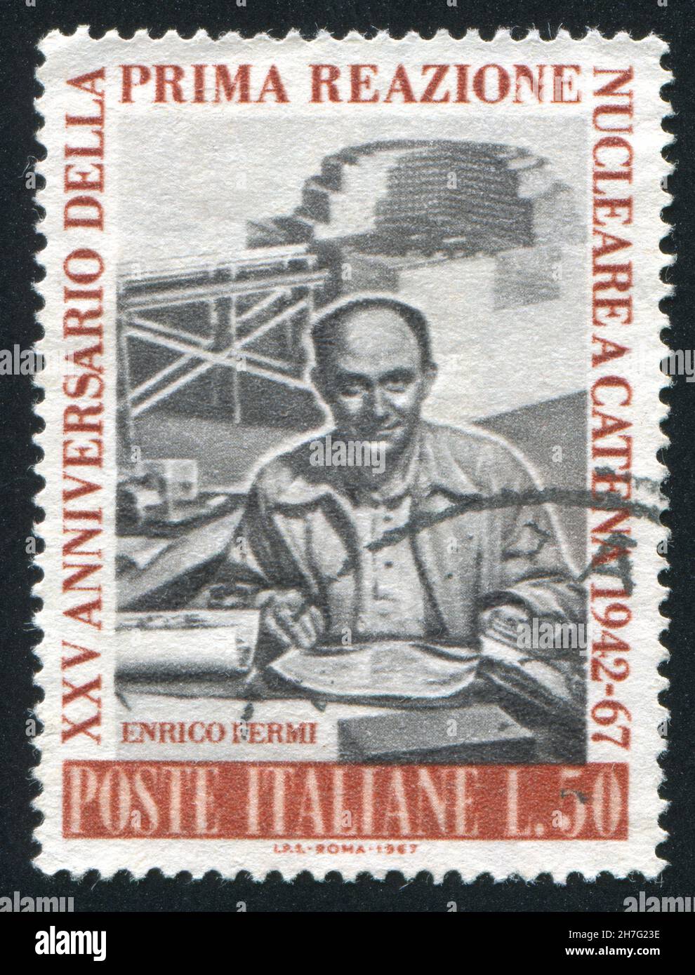ITALY - CIRCA 1967: stamp printed by Italy, shows Enrico Fermi at Los ...