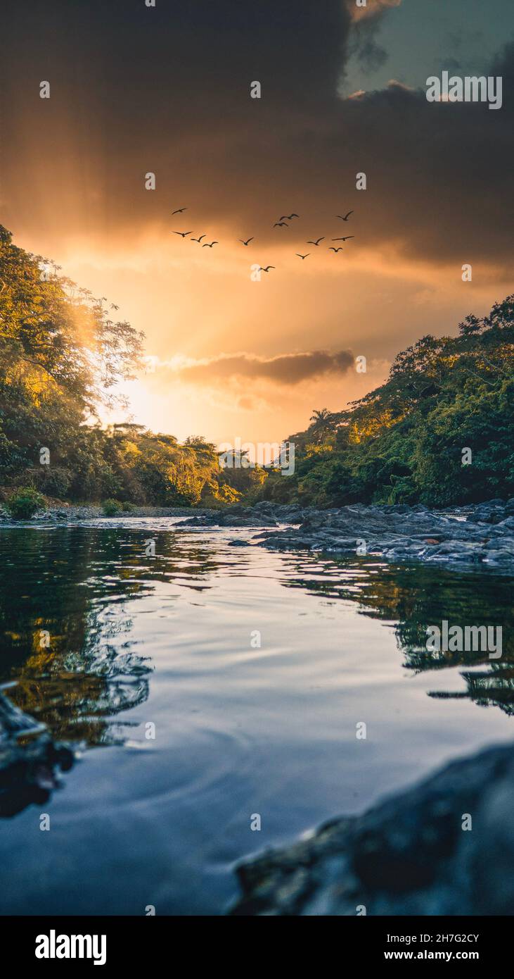 the beautiful nature in a calm afternoon between the mountains and the ...