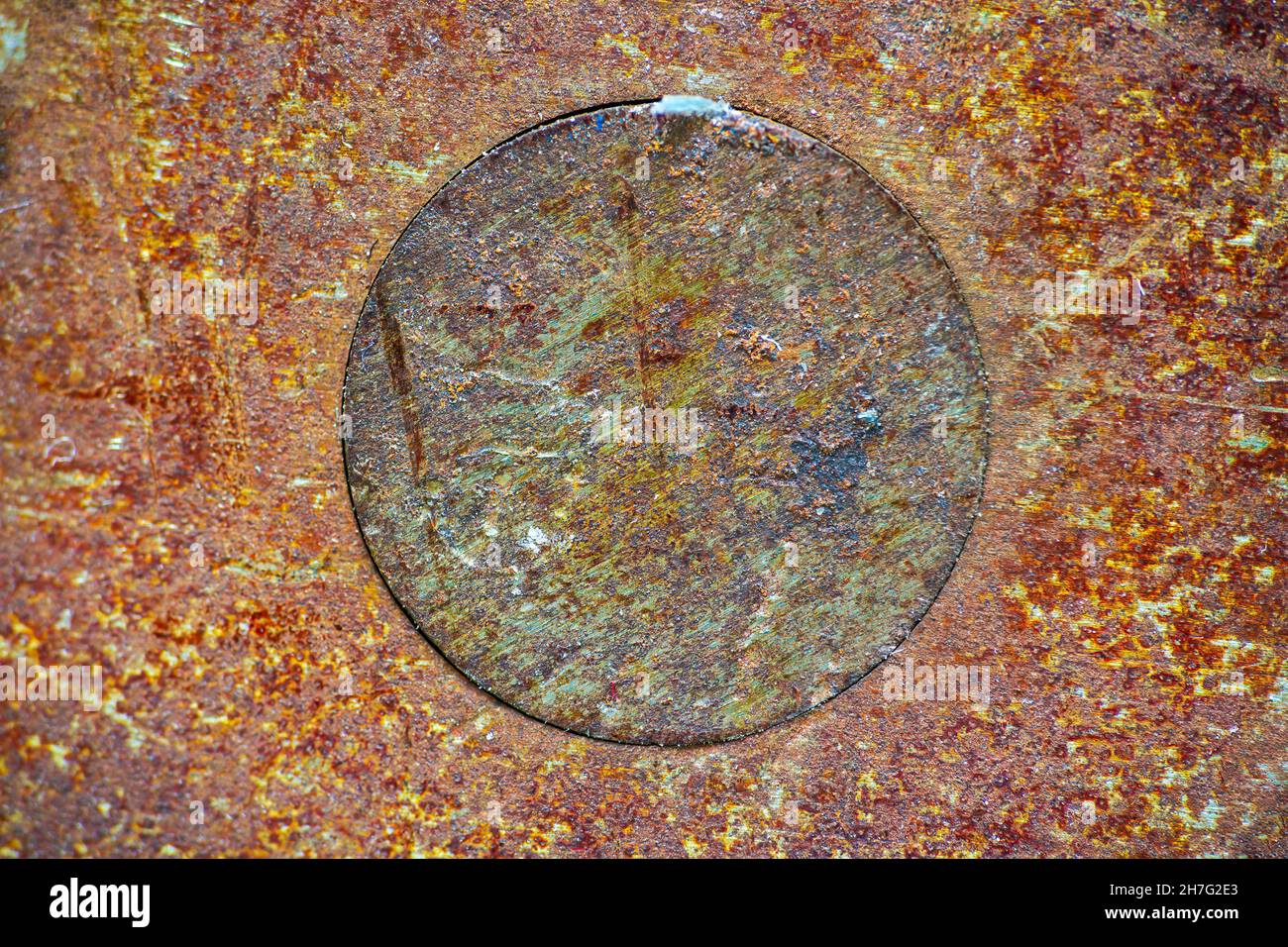 Rust steel texture background with circle in middle. Corrosive damage ...
