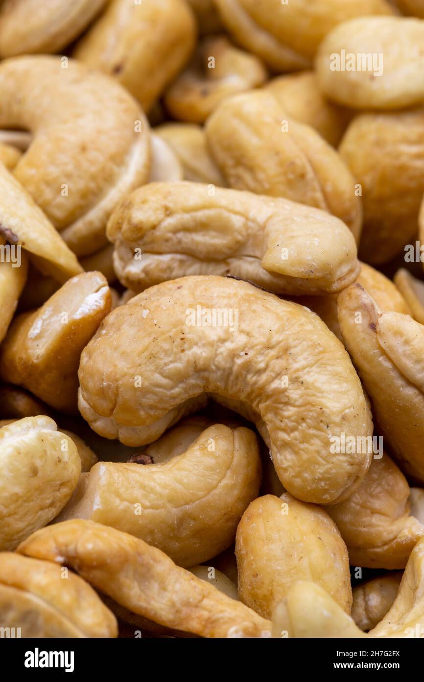 Close-up cashew. food background. Snack Fresh Nuts. Story format Stock ...