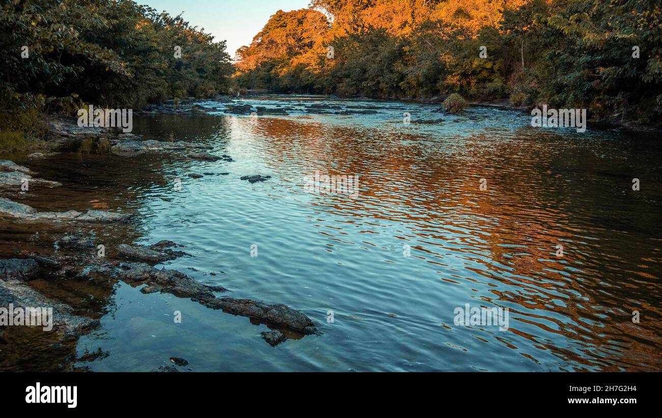 the beautiful nature in a calm afternoon between the mountains and the ...