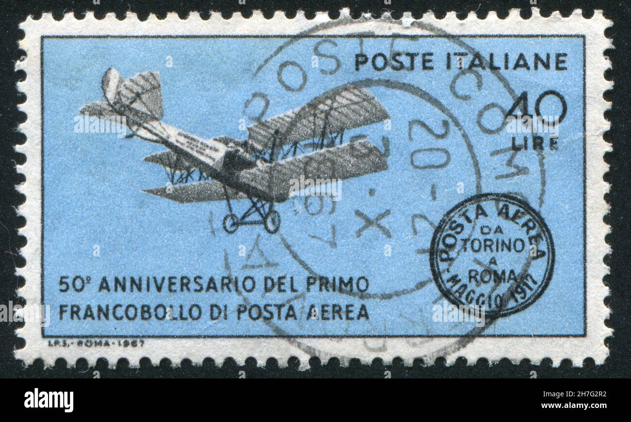 ITALY - CIRCA 1967: stamp printed by Italy, shows Pomilio PC-1 Biplane ...