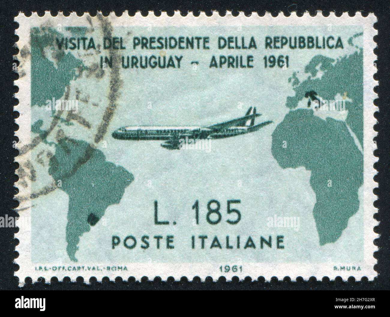 ITALY - CIRCA 1961: stamp printed by Italy, shows Map showing Flight ...