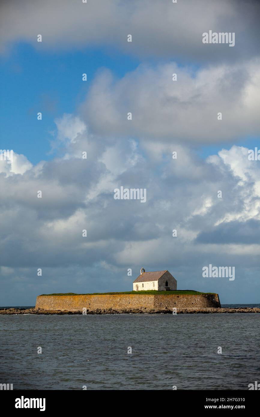 St Cwyfan's Church, Llangwyfan Anglesey, Wales. Located on the small ...
