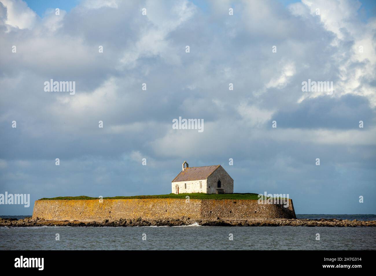 St Cwyfan's Church, Llangwyfan Anglesey, Wales. Located on the small ...