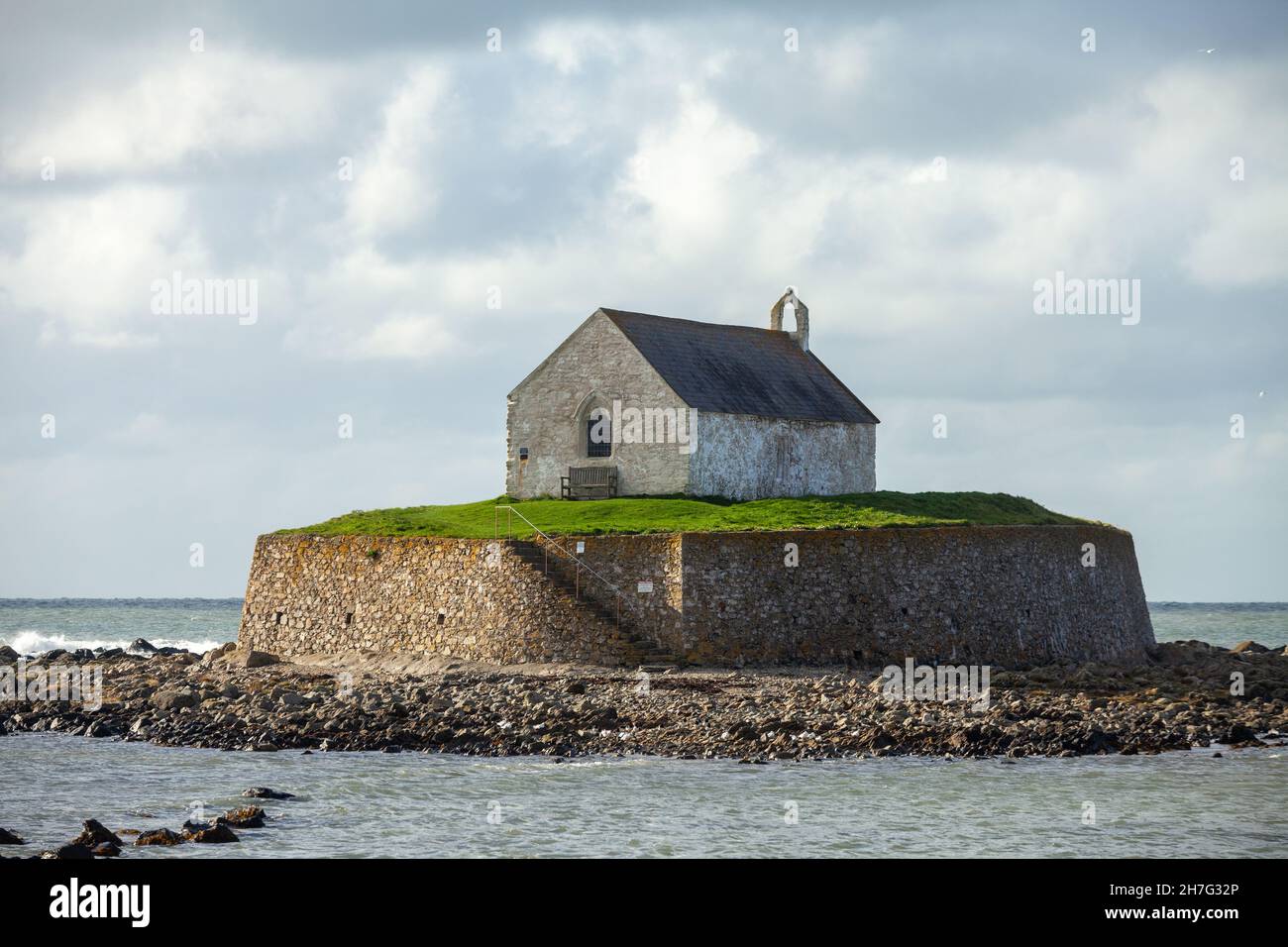 St Cwyfan's Church, Llangwyfan Anglesey, Wales. Located on the small ...