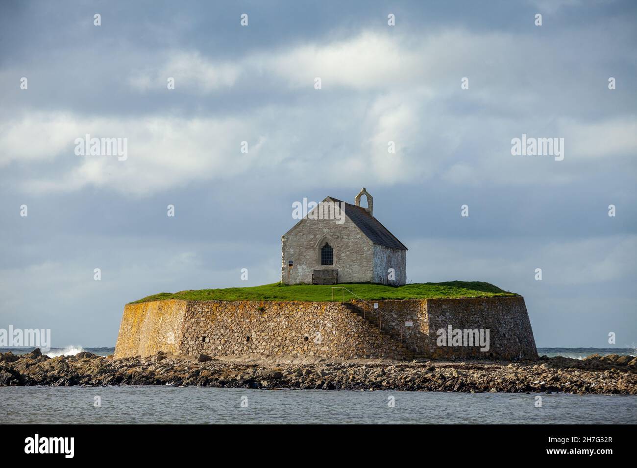 St Cwyfan's Church, Llangwyfan Anglesey, Wales. Located on the small ...