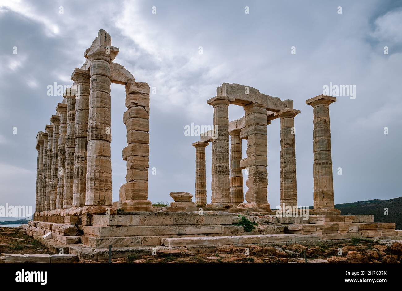 The ruins of the temple of Poseidon, in Cape Sounion, Attica, Greece ...