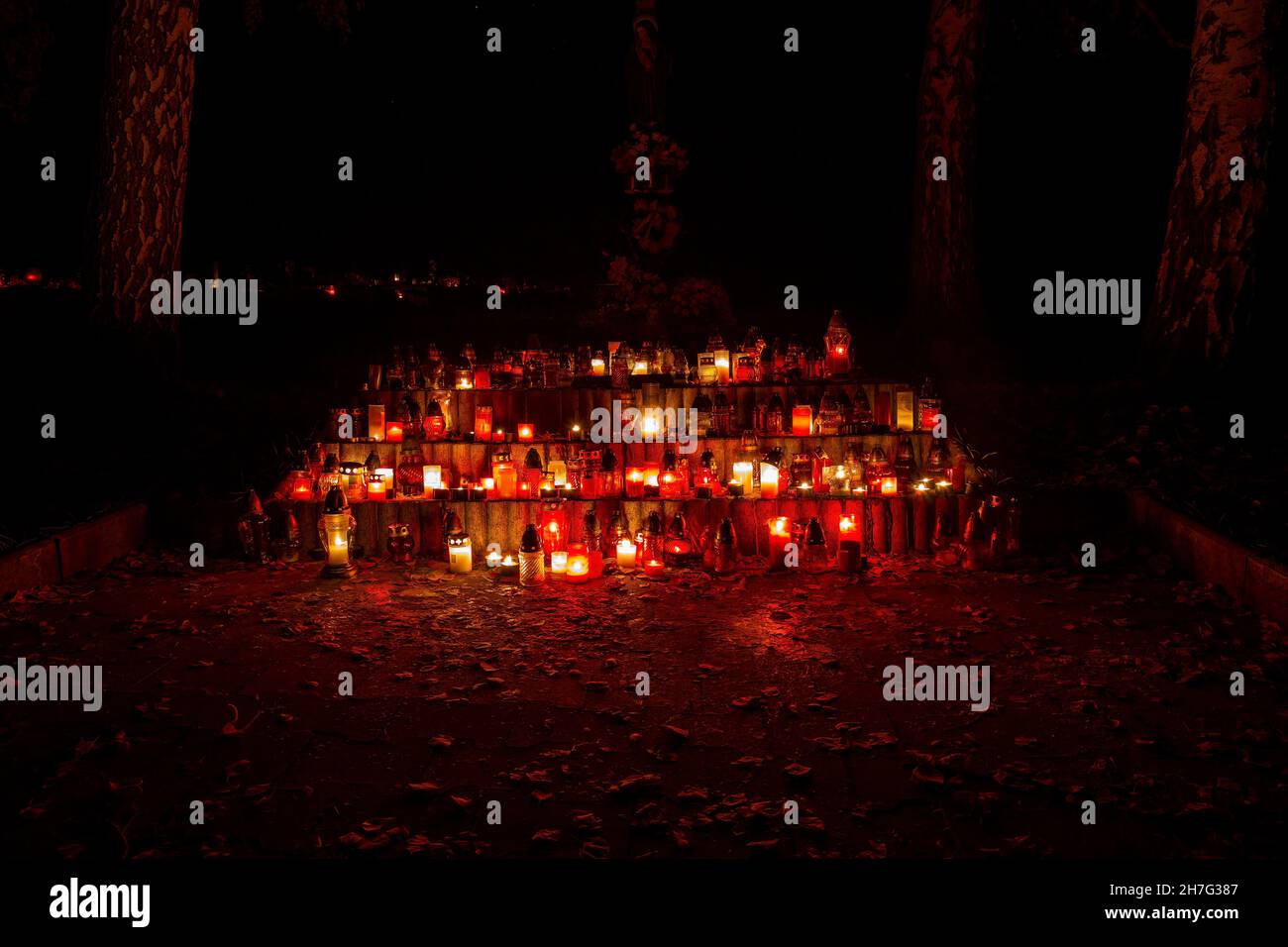 Candles in the cemetery. 1st November. Feast of All Saints. Hallowmas ...
