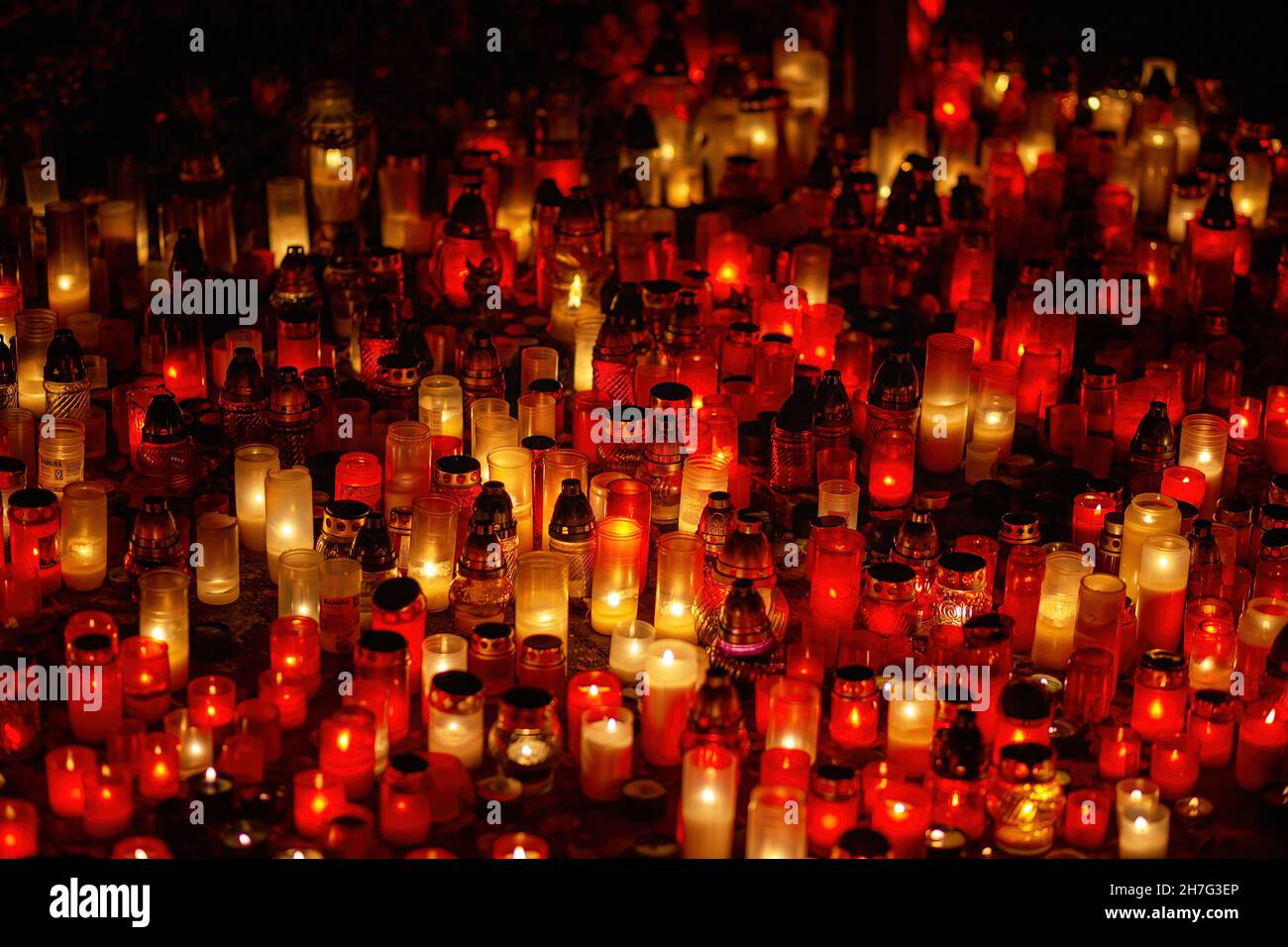 Candles in the cemetery. 1st November. Feast of All Saints. Hallowmas ...