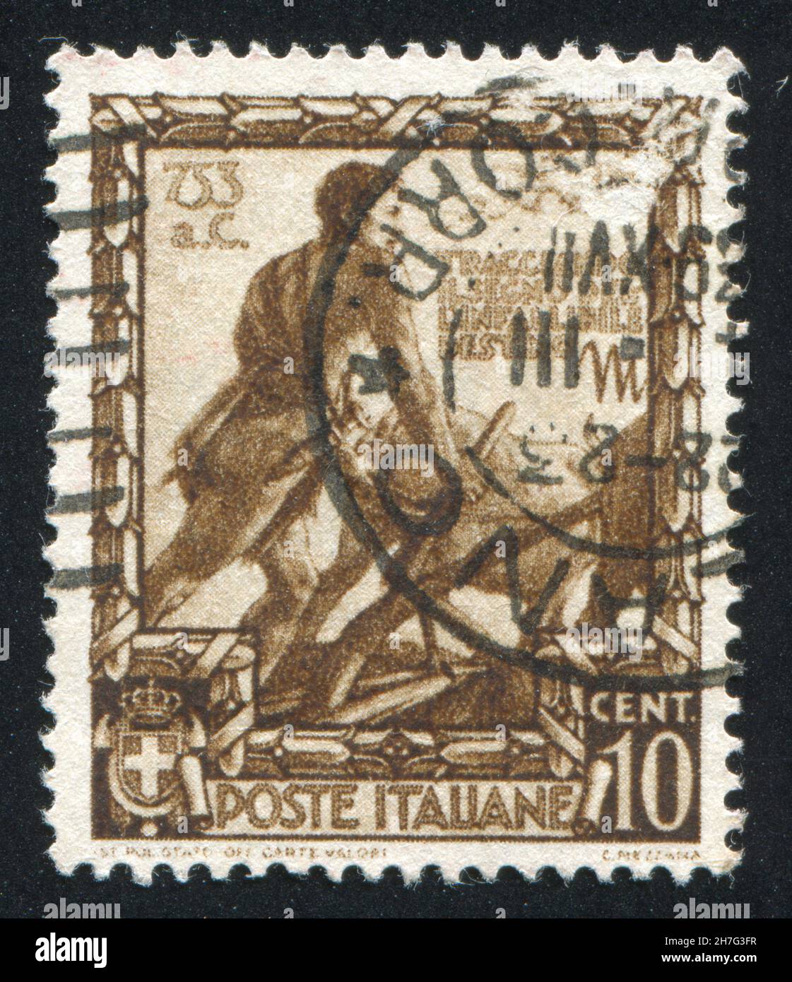 ITALY - CIRCA 1938: stamp printed by Italy, shows Romulus plowing ...