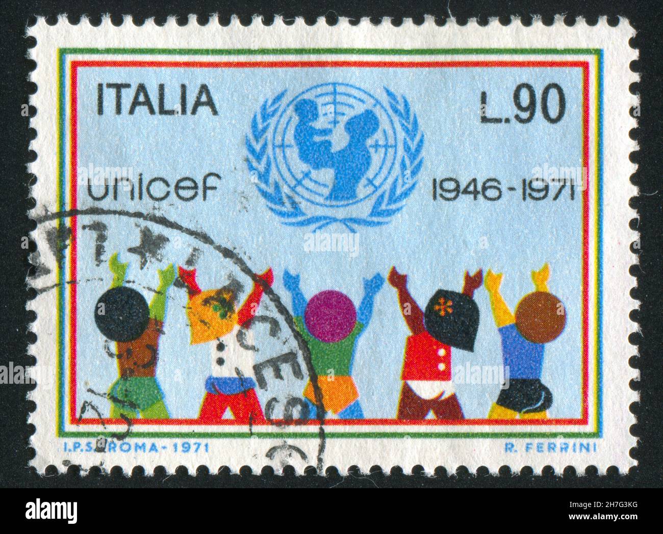 ITALIA-CIRCA 1971: stamp printed by Italia, shows UNICEF Emblem and ...