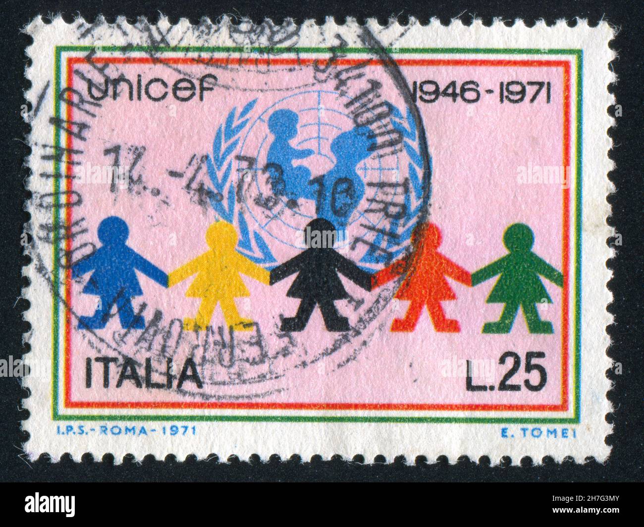 ITALY - CIRCA 1971: stamp printed by Italy, shows UNICEF emblem and ...