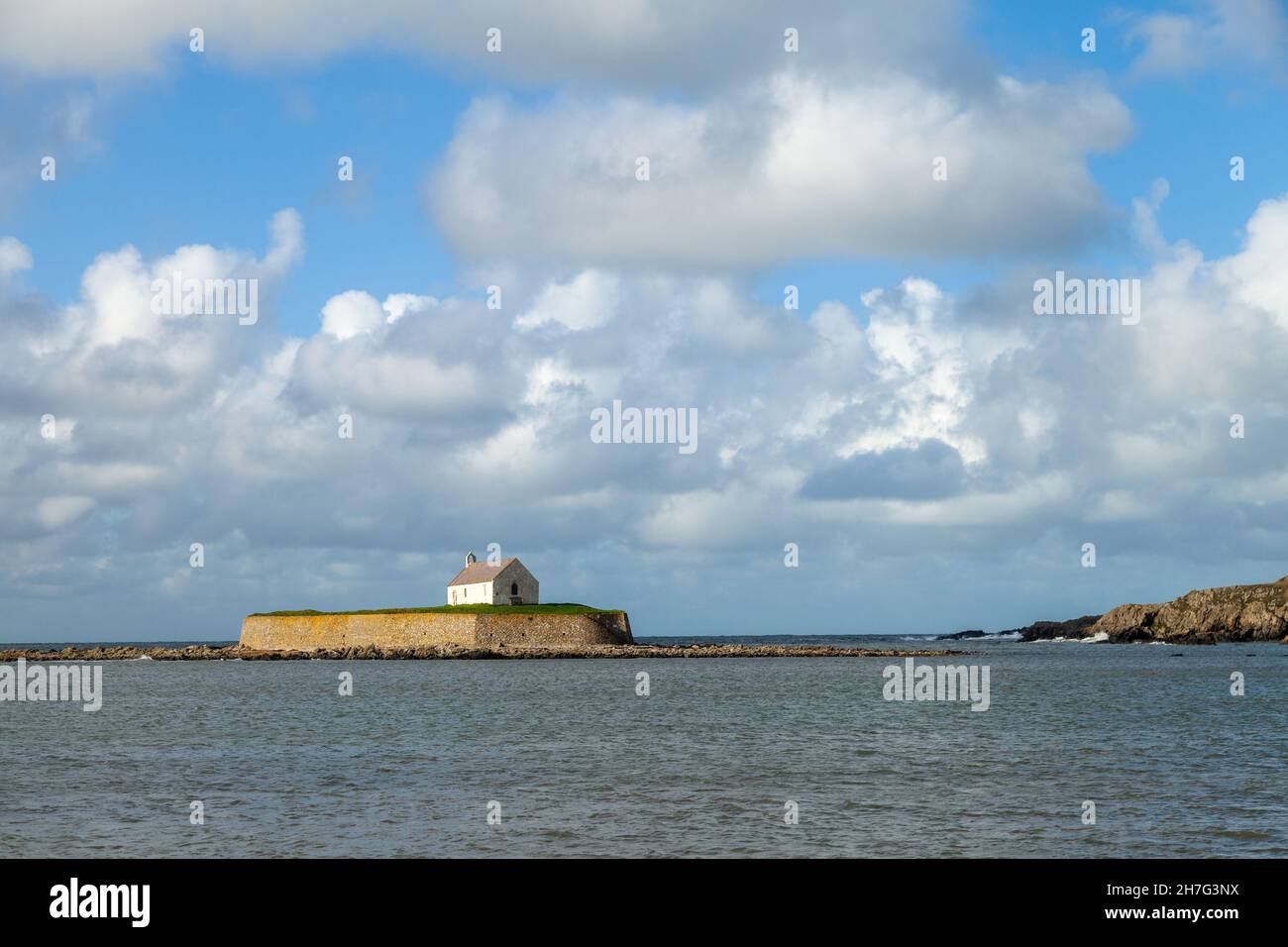 St Cwyfan's Church, Llangwyfan Anglesey, Wales. Located on the small ...