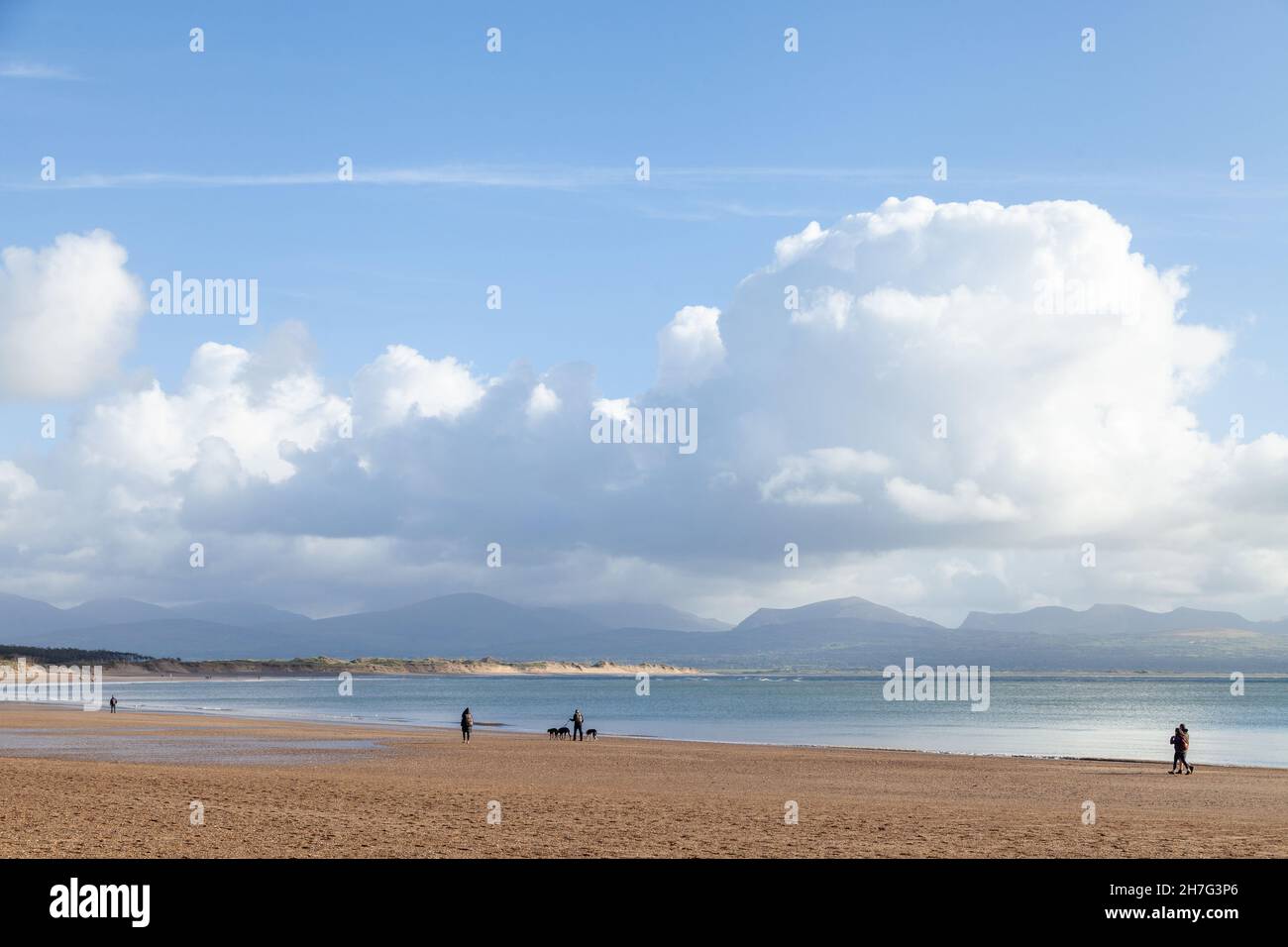 People walking on Newborough beach, Isle of Anglesey, Wales Stock Photo ...