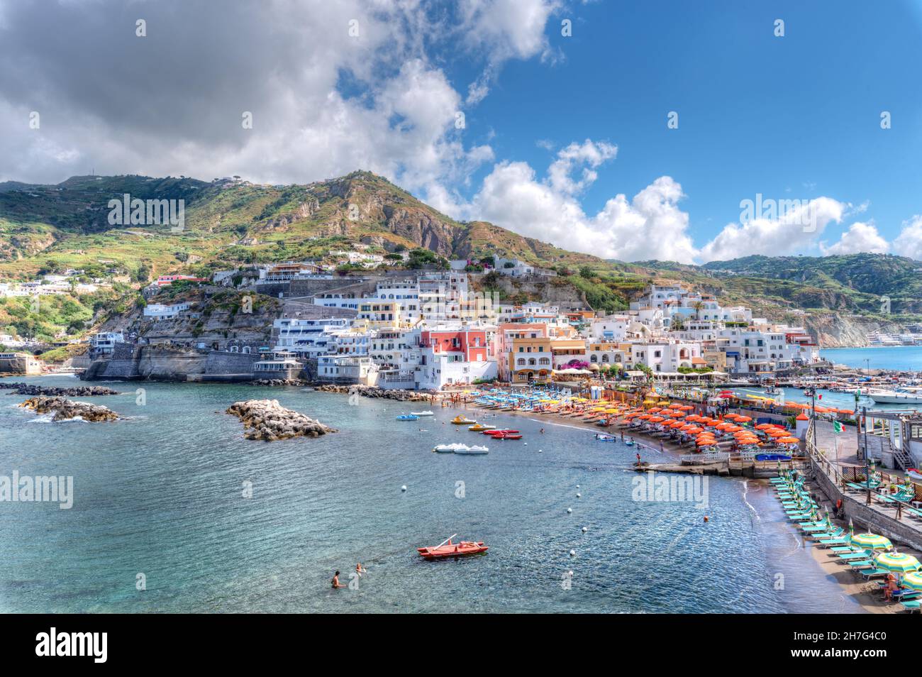Naples, Ischia, Italy - July 05 2021: Landscape with Sant Angelo ...