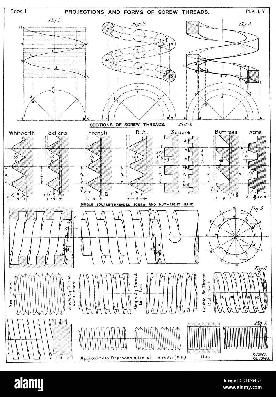Vintage drawing of screw thread profiles from an Edwardian textbook on ... Vintage drawing of screw thread profiles from an Edwardian textbook on ...