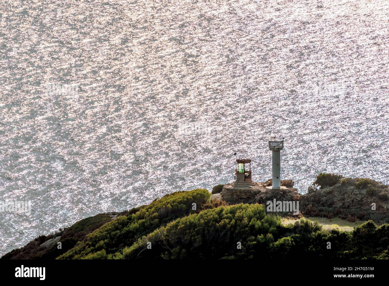 Lighthouse and watchtower on the island of Gorgona, Livorno, Italy ...