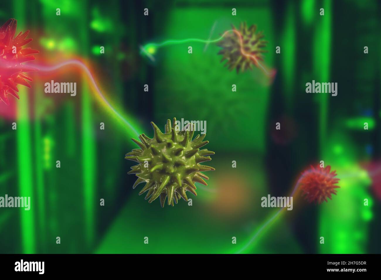 Virus cryptographer and criminal hacks, background of computer server ...