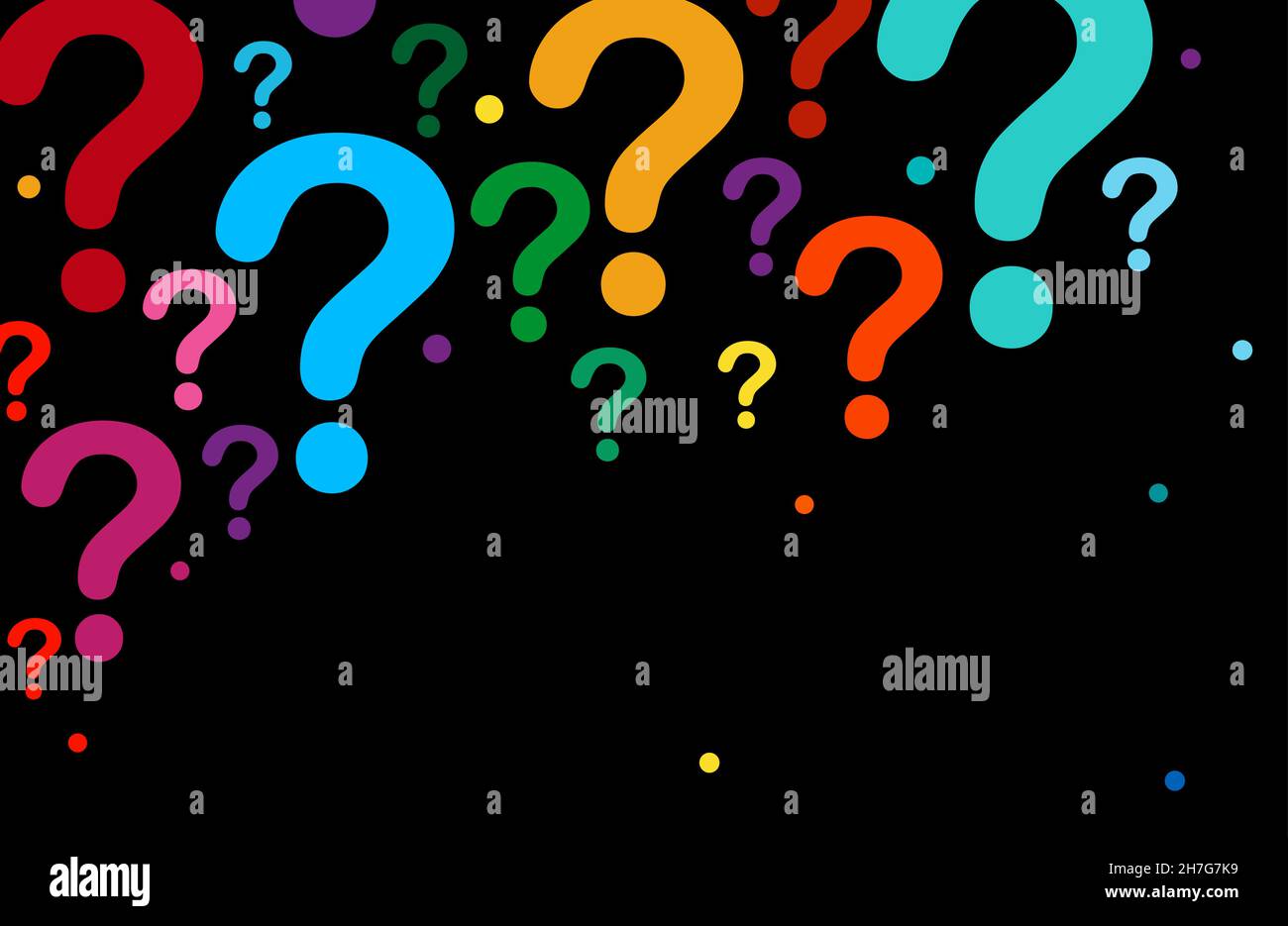 Black background with rainbow question mark. Random large and small ...