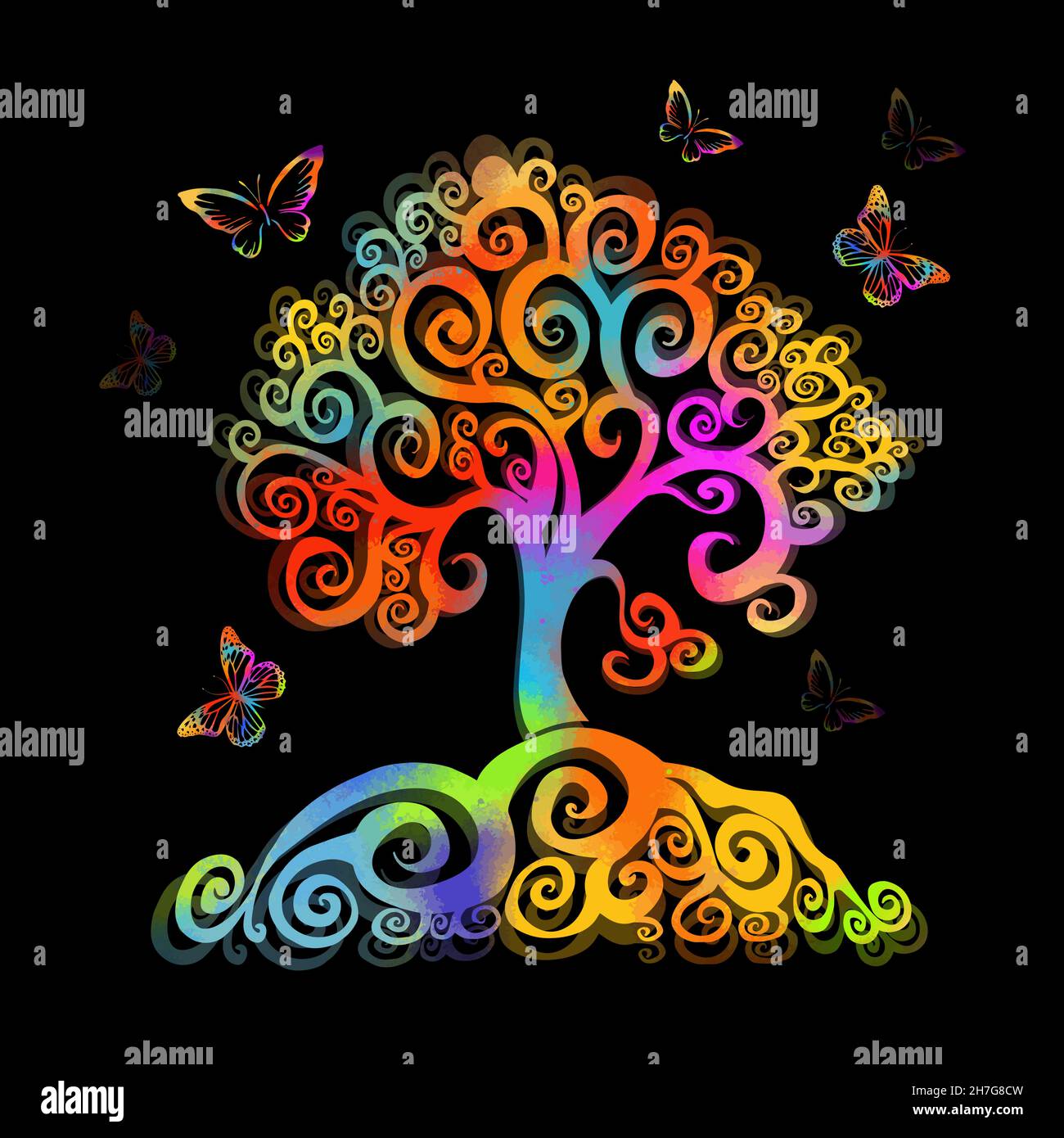 Graphic rainbow beautiful abstract tree Vector illustration Stock ...
