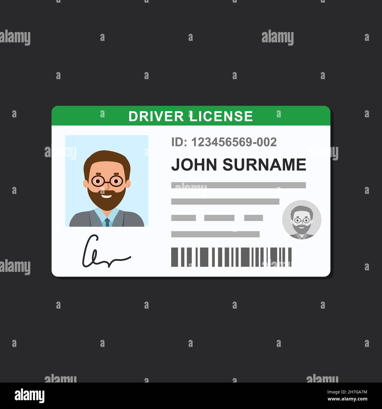 Green document driver license for a car on black background Stock ...