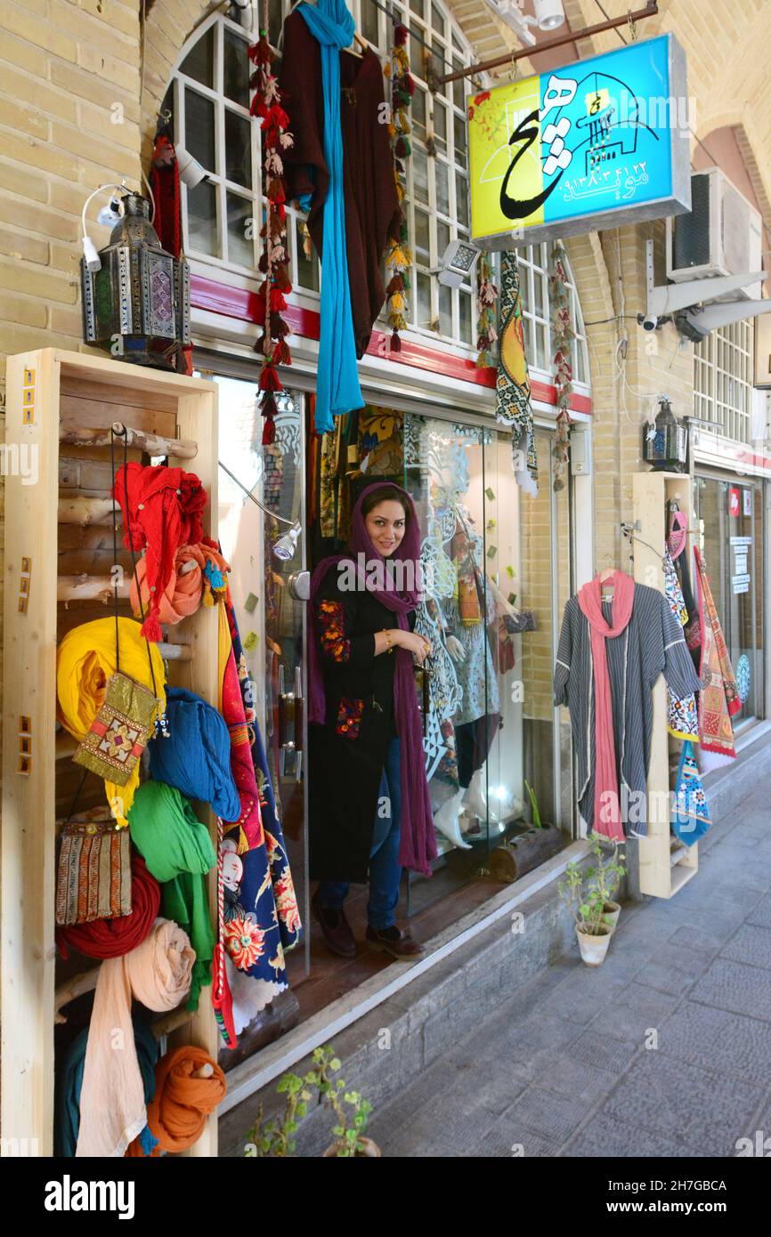 IRAN. ISPAHAN. ESFAHAN. SHOP SELLING CLOTHES AND FABRICS MADE BY LOCAL ...