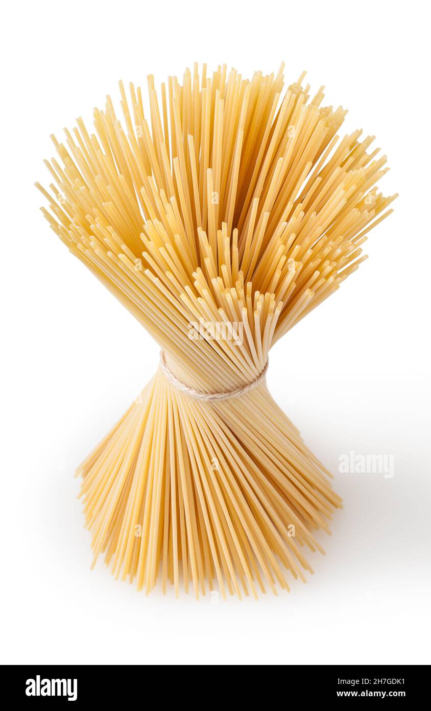 Uncooked dried spaghetti pasta isolated on white background with ...