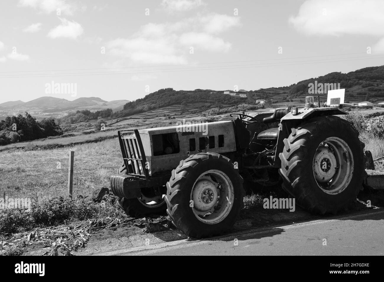 Old agricultural vehicle Black and White Stock Photos & Images - Alamy