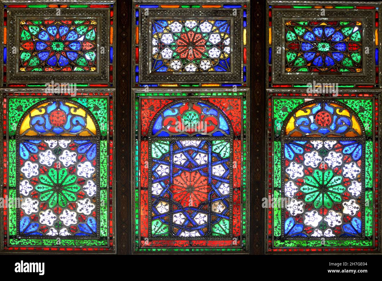 IRAN. SHIRAZ. TEINTED WINDOW AT THE QAVAM HOUSE, BUILT BETWEEN 1879 AND ...