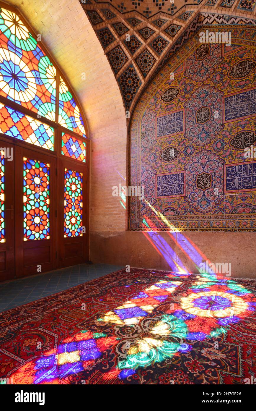 IRAN. CHIRAZ. THE FAMOUS STAINED GLASSES OF THE CHIITE MOSQUE OF NASIR ...