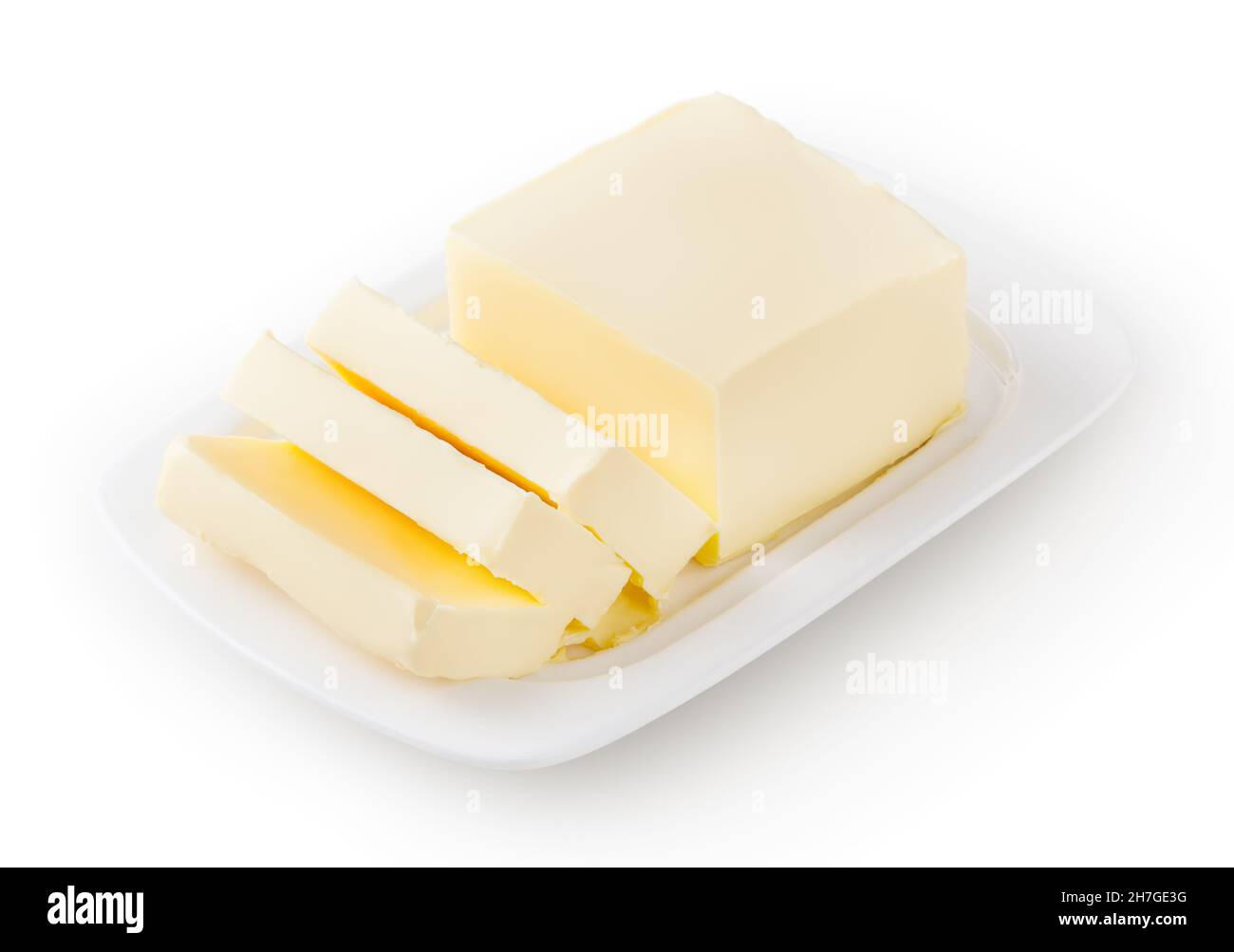 Butter on white butter dish isolated on white background with clipping ...