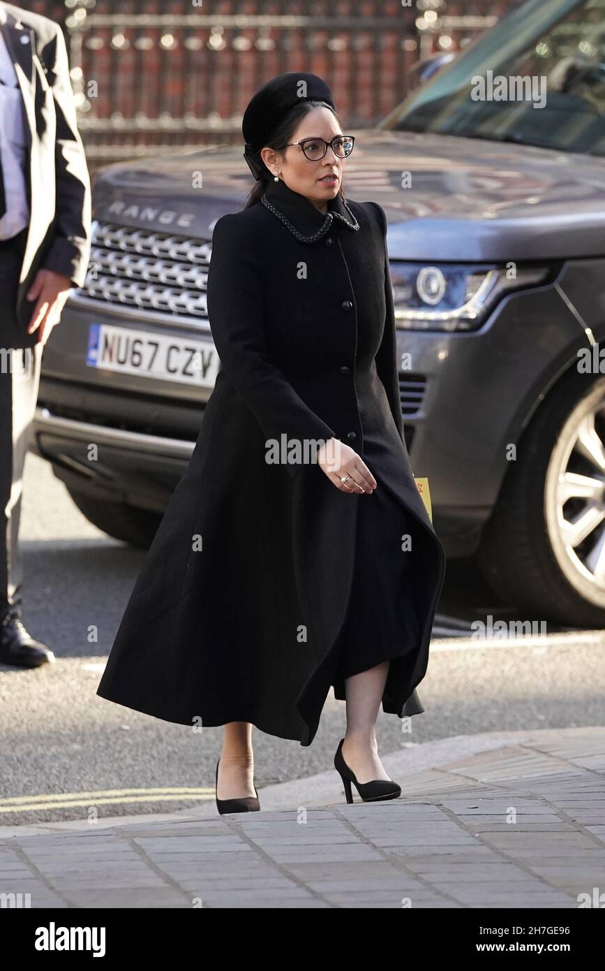 Home Secretary Priti Patel arrives ahead of a requiem mass for Sir ...
