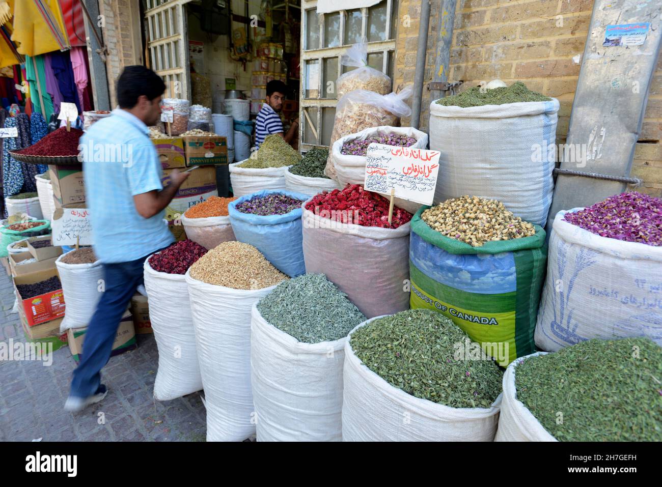 IRAN. SHIRAZ. SHOP OF DRY FLOWERS, HERBS AND FRUITS AT THE GREAT BAZAAR ...