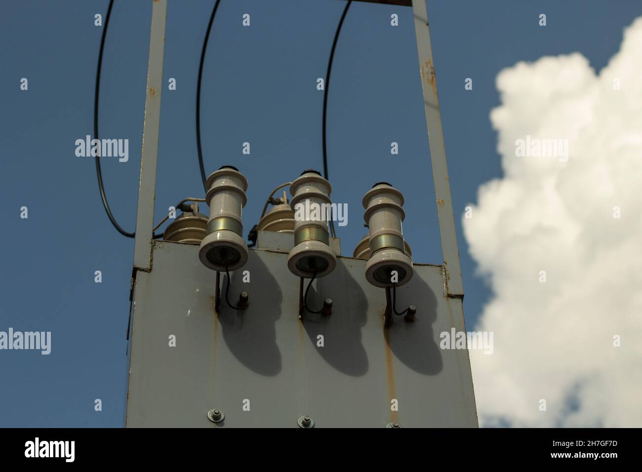 Electricity in the city. High voltage in electrical equipment. Urban ...