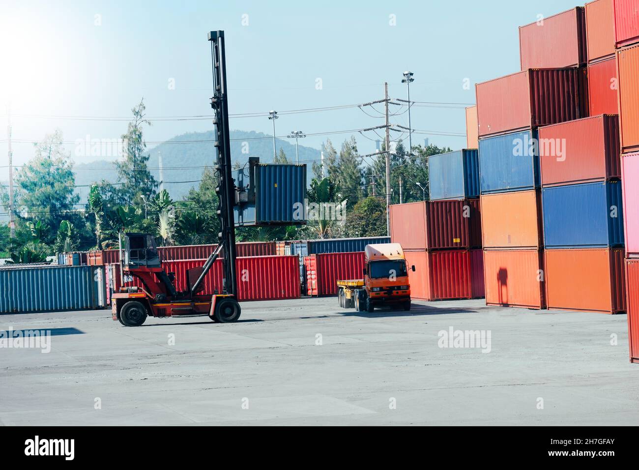 Container forklifts and deliveries. Industrial and transportation ...