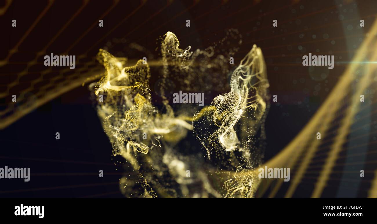 Image of white and yellow particle form moving on dark background Stock ...