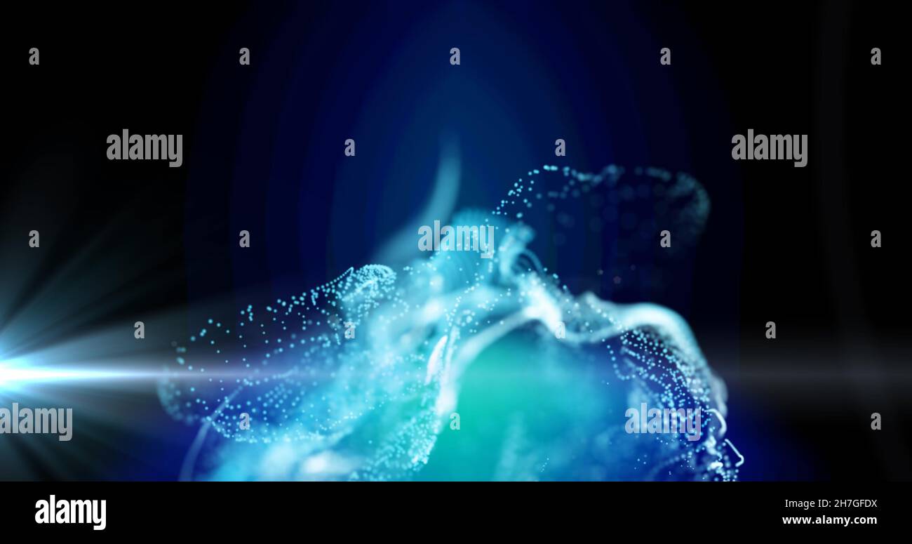 Image of glowing white and blue particle cloud and light moving on ...