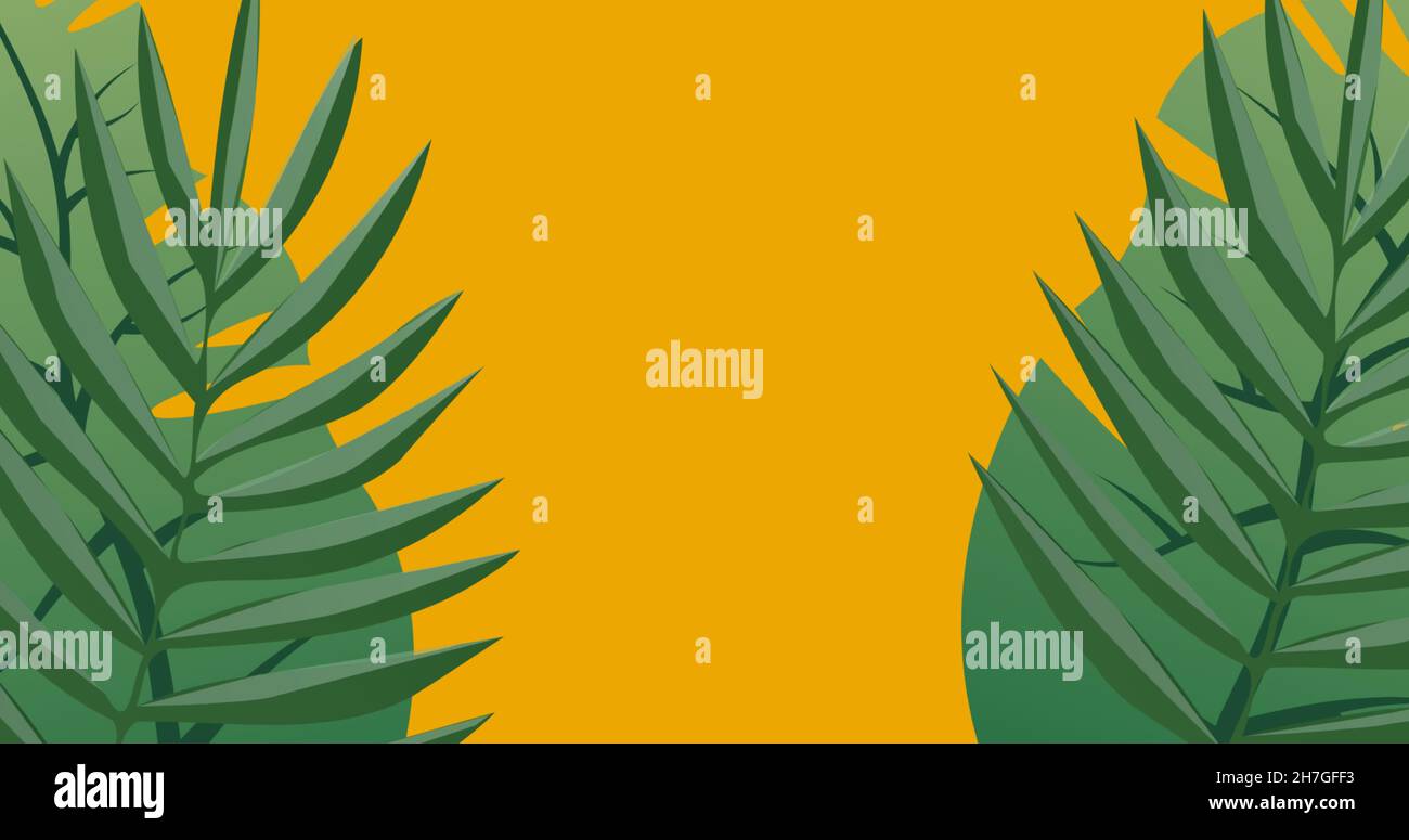 Image of exotic green leaf shapes moving on yellow background Stock ...