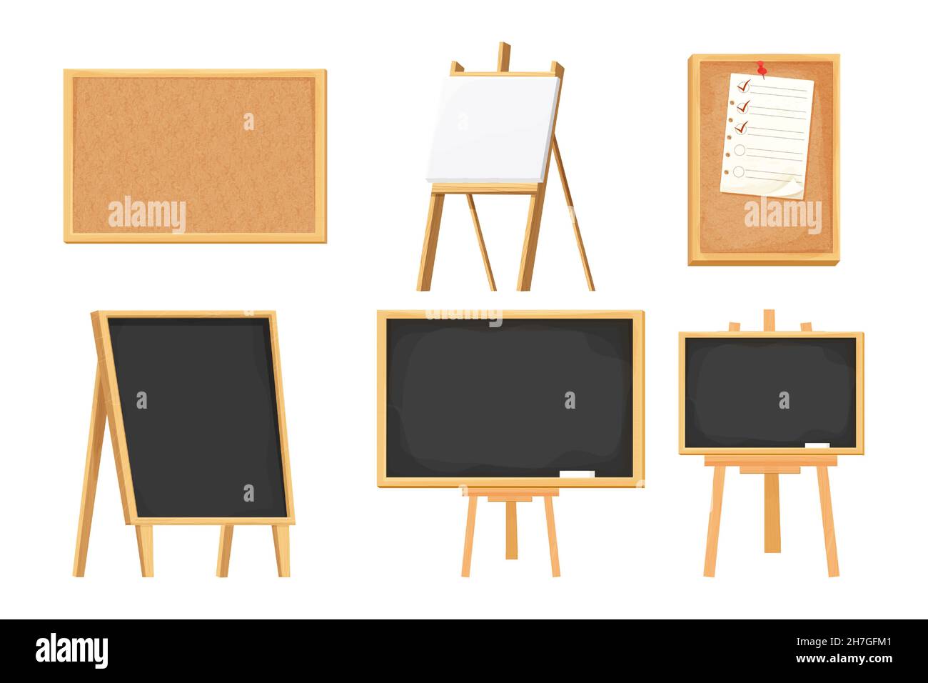 Set chalkboard, blackboard, easel, cork board on tripod in cartoon ...