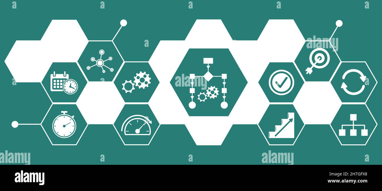 Concept of workflow with connected icons Stock Photo - Alamy