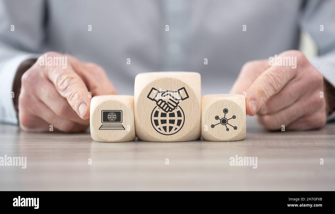 Wooden blocks with symbol of globalization concept Stock Photo - Alamy