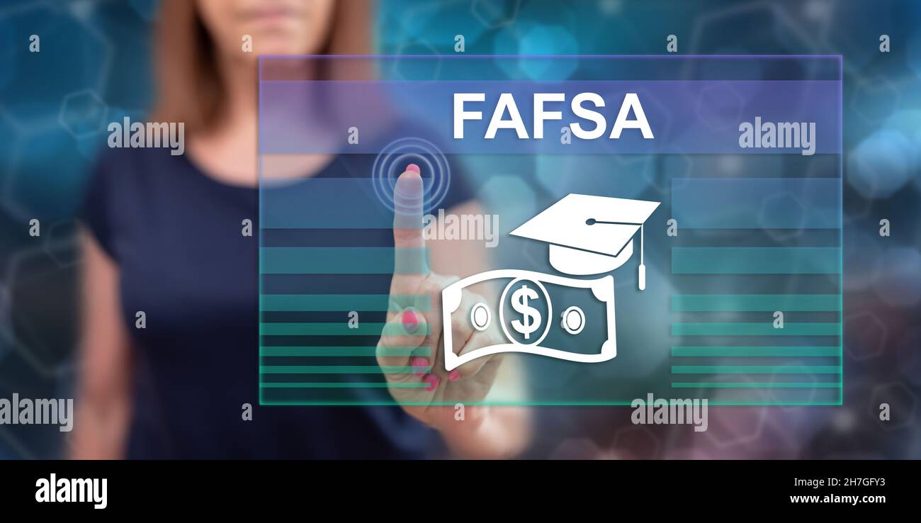 Woman touching a fafsa concept on a touch screen with her finger Stock ...
