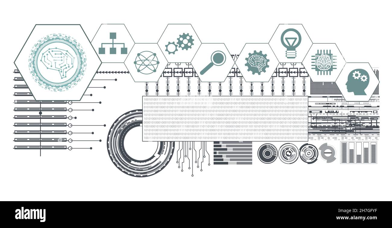 Concept of machine learning with connected icons Stock Photo - Alamy