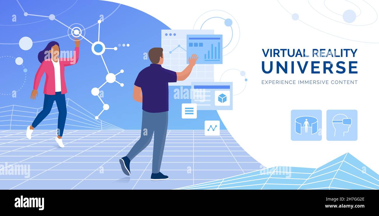 People interacting in a virtual reality universe through their digital ...