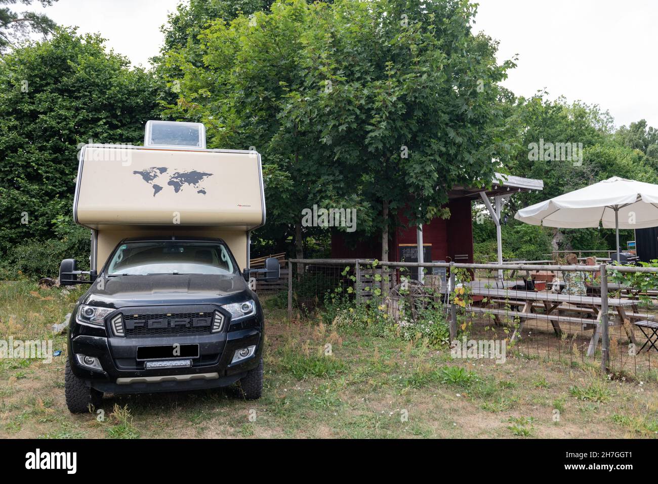 Campervan on the outdoor area of a brewery on Öland, Sweden Stock Photo ...