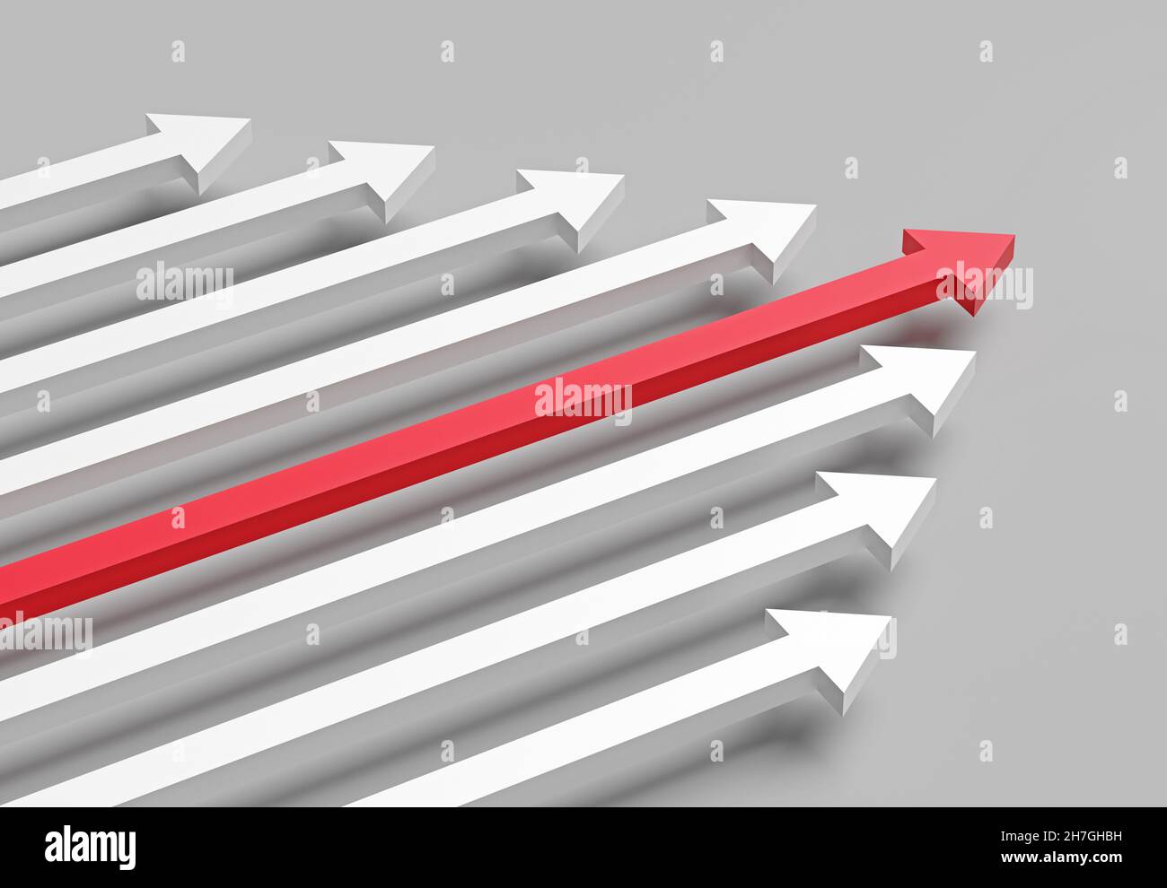 Leadership concept. One red leader arrow leading team forward. 3d ...