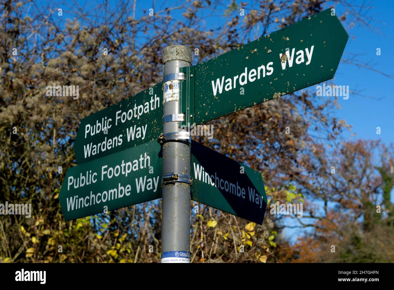 Footpath signs by Guiting Wood, Gloucestershire, England, UK Stock ...