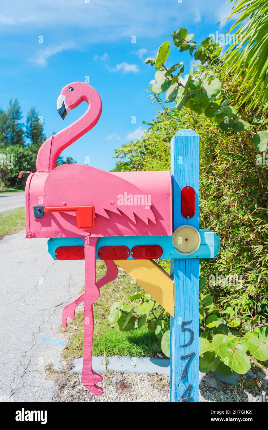 Pink Flamingo wooden mailbox, Fort Myers, Florida, USA Stock Photo - Alamy