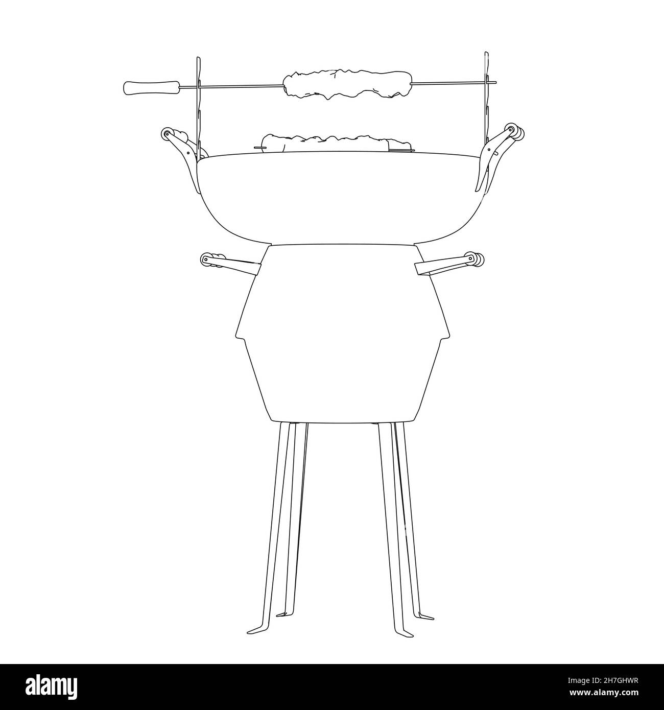 Barbecue contour with barbecue from black lines isolated on white ...